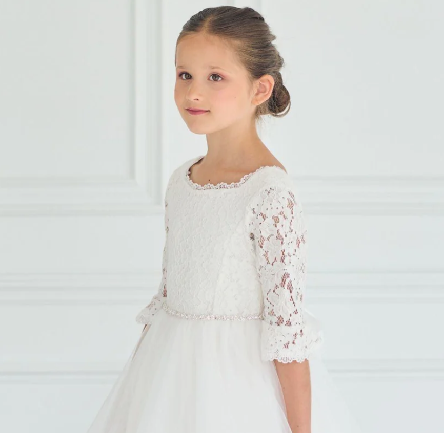 Ruby-3/4Bell Sleeve & Tulle Skirt Communion Dress – Kid's Country ...
